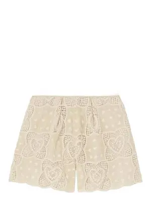 Zimmermann Wanderlust Crocheted Embroidered Cotton-blend Shorts - Cream
