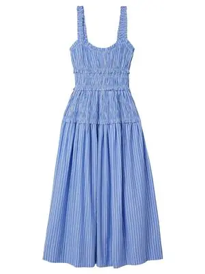 DÔEN DÔEN Marianne Striped Cotton-Poplin Midi Dress Blue