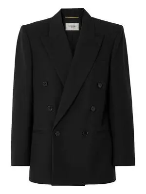 Saint Laurent Double-breasted Grain De Poudre Wool Blazer - Black