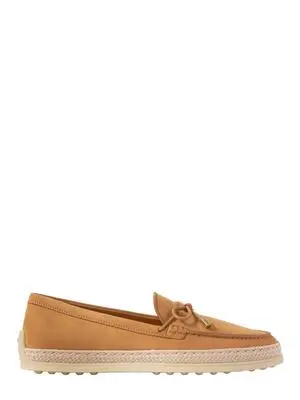 TOD'S Gomma Raffia-trimmed Suede Loafers - Brown
