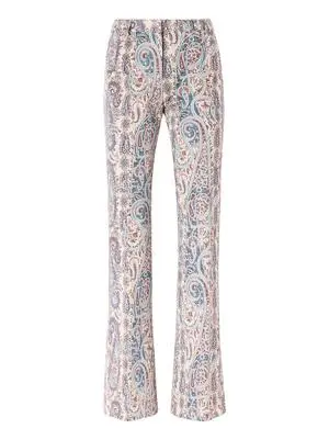 Etro Paisley-jacquard Cotton-blend Flared Pants - Blue
