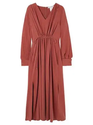 Max Mara Gathe Silk Midi Dress - Red
