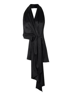 HEIRLOME Barbara Gathered Draped Silk-satin Halterneck Blouse - Black