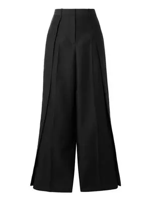 HEIRLOME Tova Pleated Wool And Silk-blend Faille Wide-leg Pants - Black