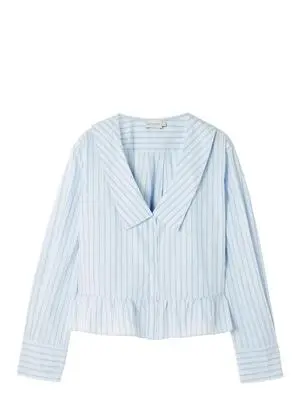 DEIJI STUDIOS Sweep Ruffled Striped Cotton-poplin Shirt - Blue
