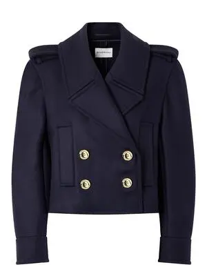 Givenchy Double-breasted Cropped Melton Wool-twill Coat - Blue