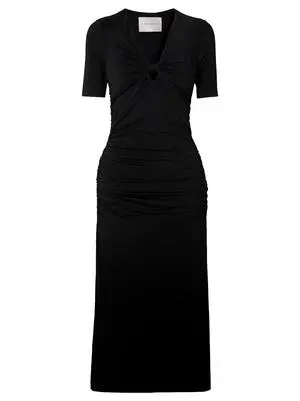 Carolina Herrera Cutout Ruched Jersey Midi Dress - Black