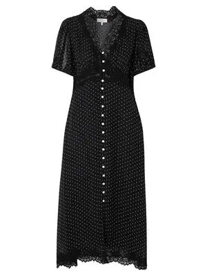 Sea Melody Lace-trimmed Polka-dot Crepe De Chine Midi Dress - Black