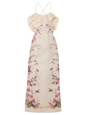 Zimmermann Patience Ruffled Printed Linen Midi Dress - Cream