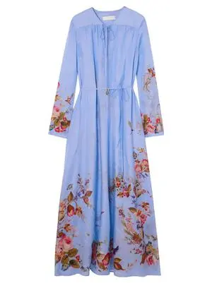 Zimmermann Patience Gathered Floral-print Silk Maxi Dress - Blue