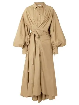 Zimmermann Rebellion Gathered Cotton-poplin Midi Wrap Dress - Brown