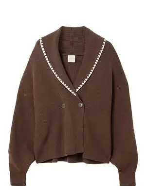 Varley Totley Embroidered Ribbed-knit Cardigan - Brown