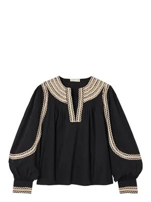 Ulla Johnson Laurenza Ricrac And Grosgrain-trimmed Cotton-poplin Blouse - Black