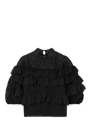 Ulla Johnson Corinna Ruffled Tiered Point D'esprit And Chantilly Lace Blouse - Black