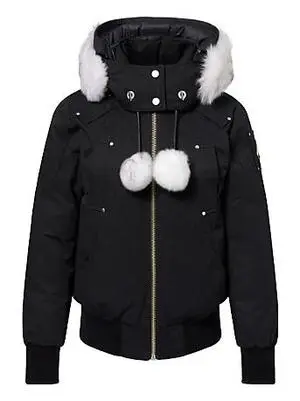 Moose Knuckles Debbie Detachable-hood Cotton-blend Bomber Jacket - Blk W/nat Sh