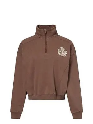 SPORTY & RICH Farm Crest Embroidered Cotton Sweatshirt - Chocolate