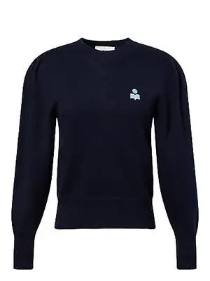 Isabel Marant Kelaya Emblem Cotton And Wool-blend Jumper - Midnight/dusky Blue