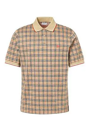 Burberry Pelham Check Knit Polo Shirt - Sand Ip Check
