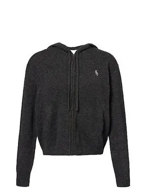 SPORTY & RICH Embroidered-logo Cashmere-and-wool Hoodie - Dark Grey