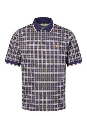 Burberry Pelham Check Knit Polo Shirt - Pilot Blue Ip Check