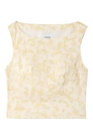 Posse Isla Floral-print Linen And Silk-blend Top - Pastel Yellow
