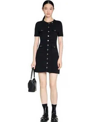Sandro Button-up Knit Mini Dress - Black