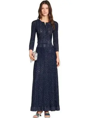 Sandro Rhinestone-embellished Knit Maxi Skirt - Blue / Navy