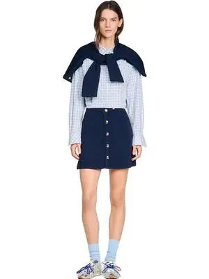 Sandro Ribbed Mini Skirt With Press Studs - Blue / Navy