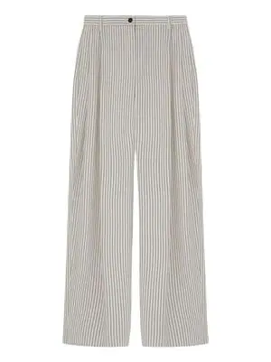 Emporio Armani Striped Fluid Crêpe Darted Trousers - Brown / Neutral