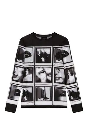 Emporio Armani Mesh Sweater With Photo Prints - Black