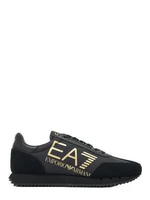 Emporio Armani Ea7 Fabric Sneakers With Leather Details - Black