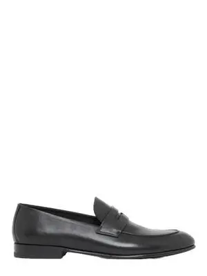 Giorgio Armani Classic Calf Leather Penny Loafers - Black