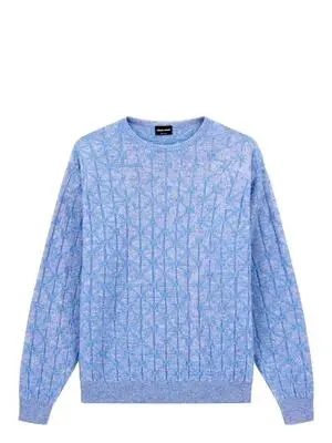Giorgio Armani Crew-neck Jacquard Virgin Wool And Cashmere Jumper - Blue