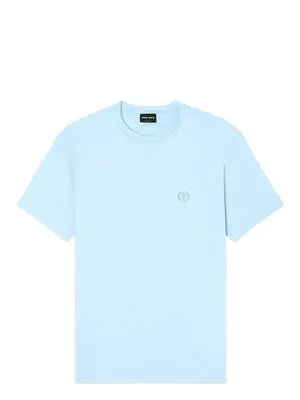 Giorgio Armani Cotton-interlock T-shirt With Embroidered Logo - Blue