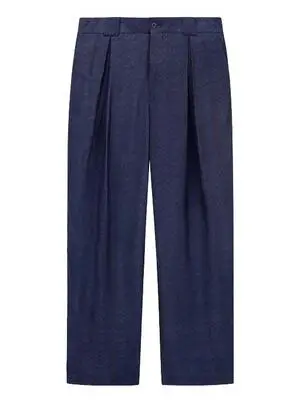 Giorgio Armani Viscose Chevron Pleated Trousers - Navy