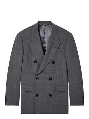 Emporio Armani Double-breasted Jacket In Stretch Wool Canvas - Natural