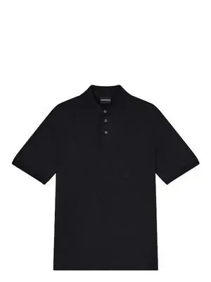 Emporio Armani Jacquard Jersey Polo Shirt With An Intarsia Effect - Navy