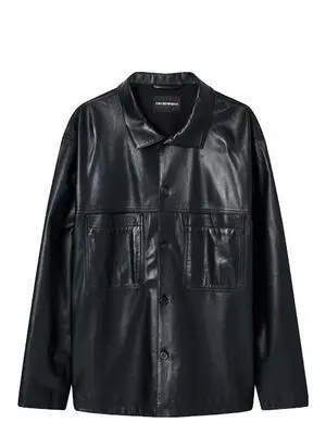 Emporio Armani Ultra-light Lambskin Nappa Leather Shirt Jacket - Black