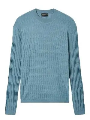 Emporio Armani Textured Virgin Wool Jumper - Blue
