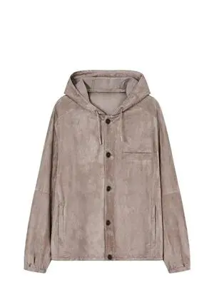 Emporio Armani Hooded Blouson In Goatskin Suede - Natural