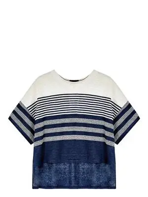 Giorgio Armani Striped Linen Jersey Crew-neck Jumper - Blue