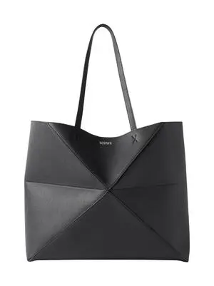 Loewe Puzzle Fold Horizontal Large Textured-leather Tote - Black