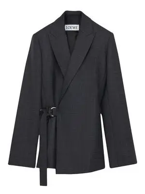 Loewe Plaid Draped Blazer Dark Gray