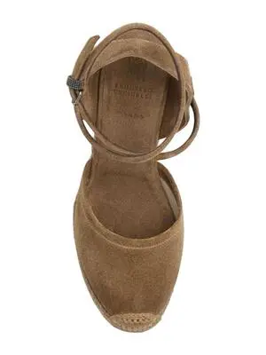 Brunello Cucinelli 80mm Monili Suede Espadrille Wedge Sandals - Brown