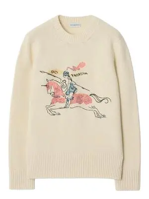 Burberry Equestrian Knight Design Wool Cashmere Sweater - Tundra Beige