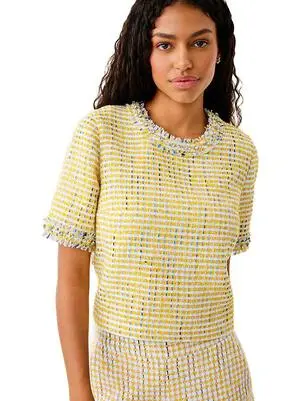 Lilly Pulitzer® Folie Beaded Boucle Cropped Top - Limoncello Spacedye Stripe Boucle
