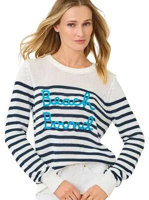 Lilly Pulitzer® Kelsa Embroidered Crew Neck Sweater - Coconut Beach Bound Embroidery
