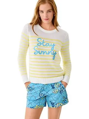 Lilly Pulitzer® Kelsa Embroidered Crew Neck Sweater - Resort White Stay Sunny Embroidery
