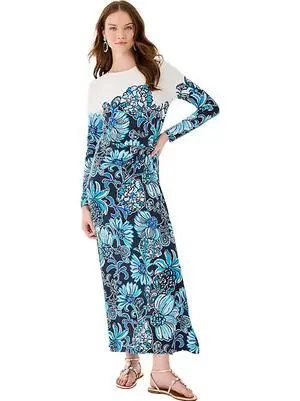 Lilly Pulitzer® Nyla Long Sleeve Maxi Dress - Low Tide Navy Juicy Story Engineered Maxi
