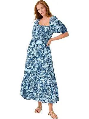 Lilly Pulitzer® Hadly Short Sleeve Smocked Dress - Starlight Navy Proud As A Peacock Stripe